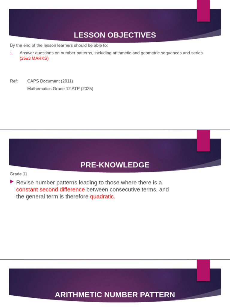 Lesson 02 Patterns and Sequences - Arithmetic and Geometric Number Patterns | PDF | Numbers ...