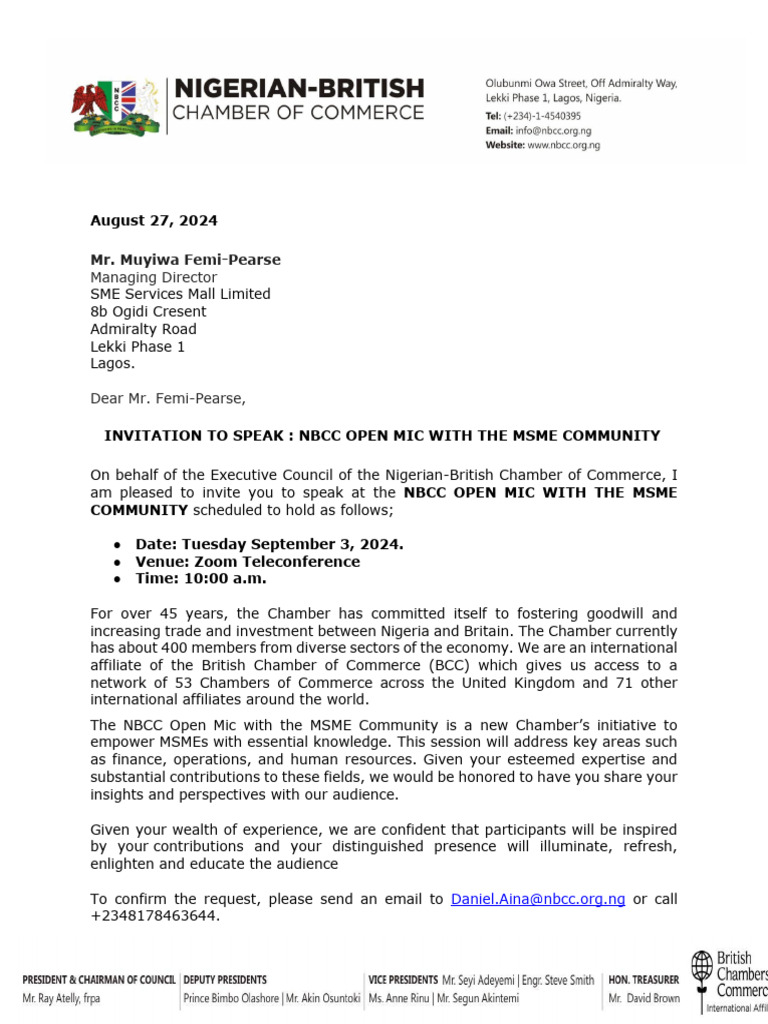Invitation To Speak - NBCC Open Mic With The MSME Community | PDF