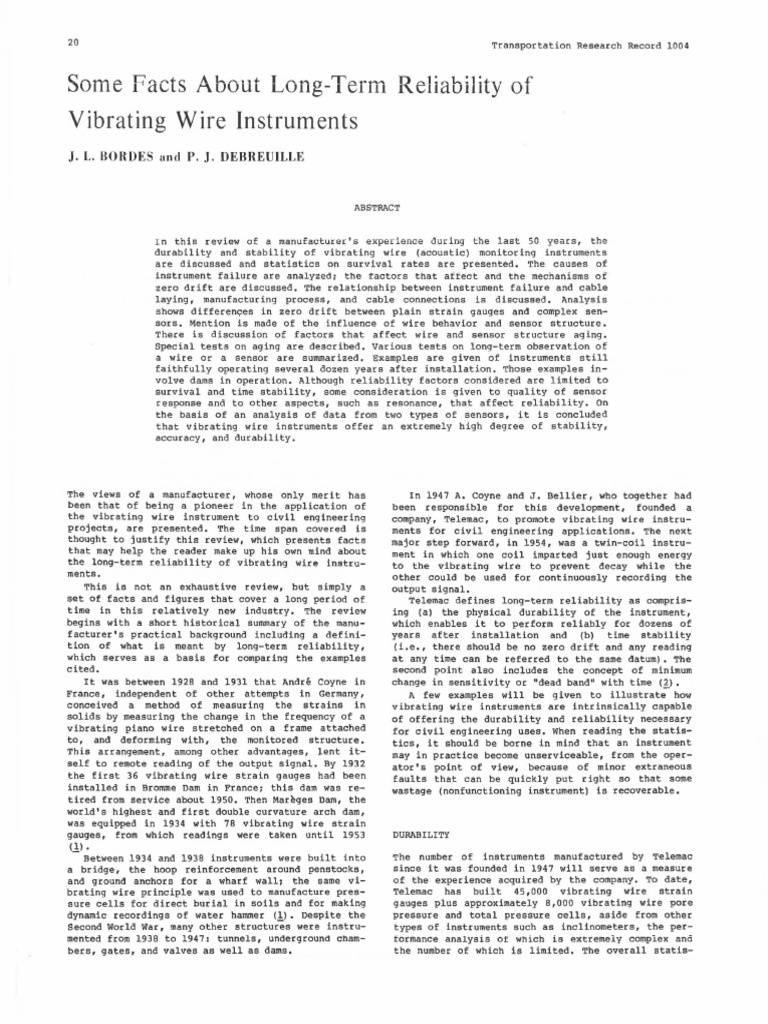 Long-Term Reliability of Vibrating Wire Instruments | PDF | Reliability ...