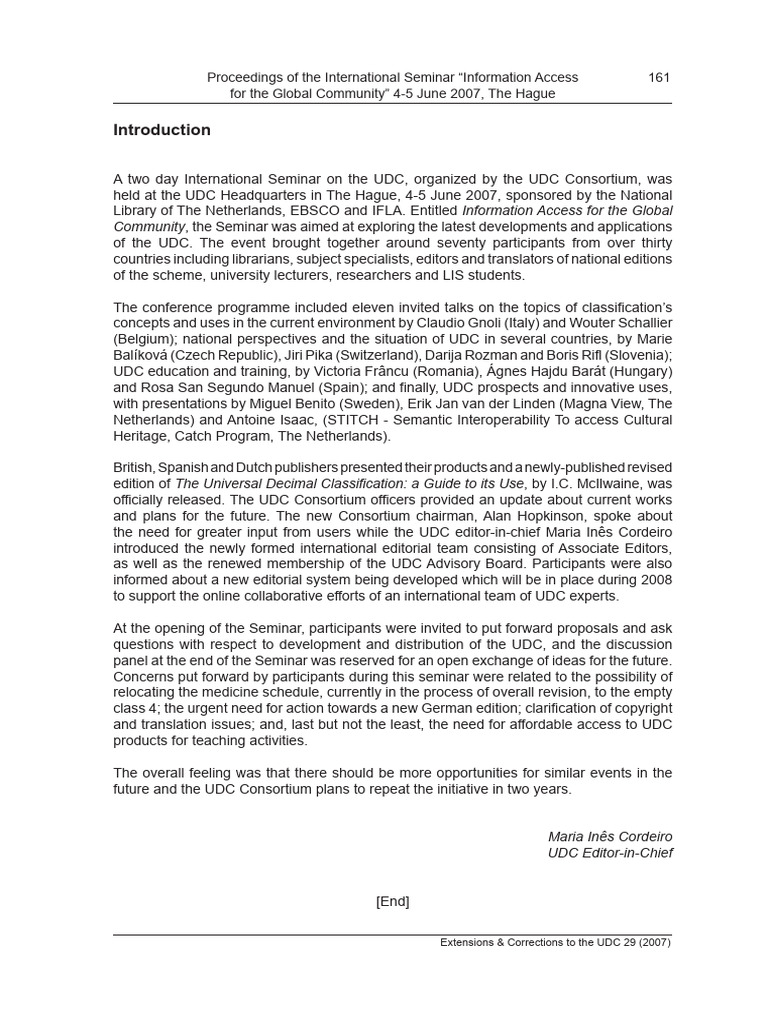 MICordeiro UDC Seminar2007 | PDF | Library Science | Information Science