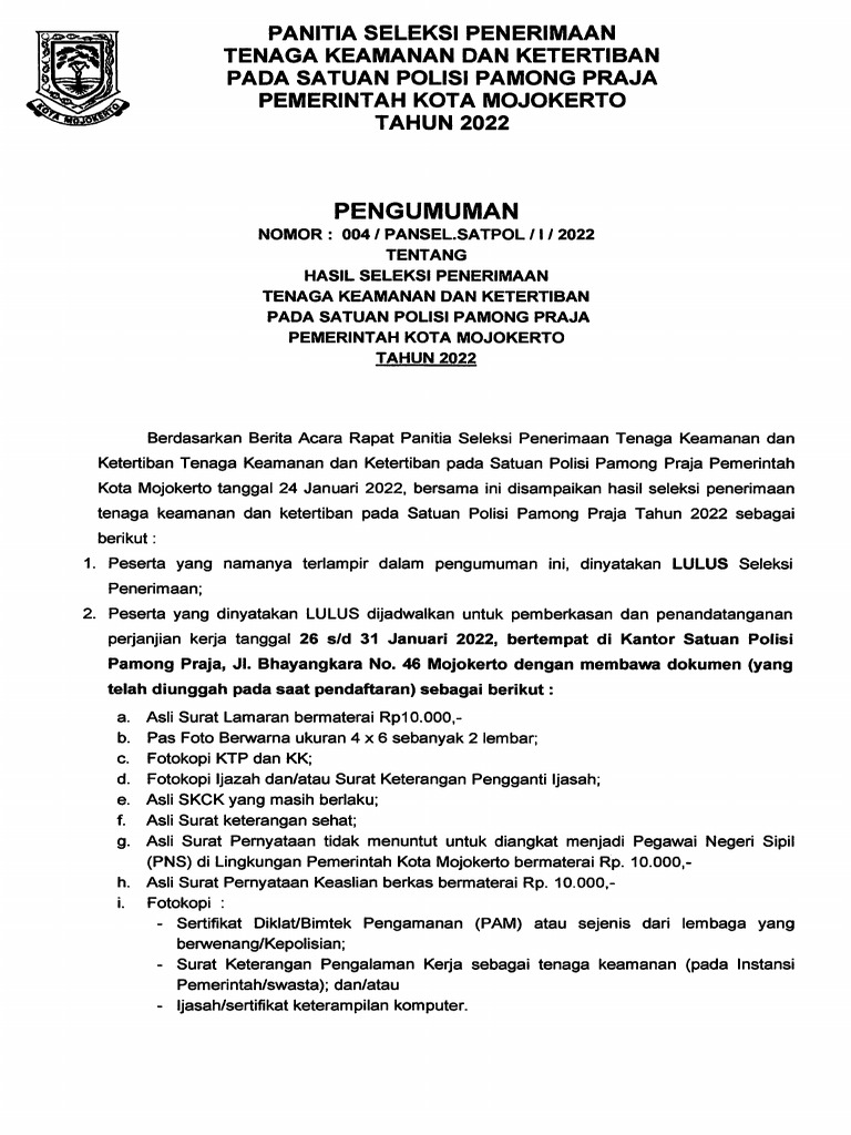 Pengumuman Hasil Akhir PolPP 2022 Fix | PDF