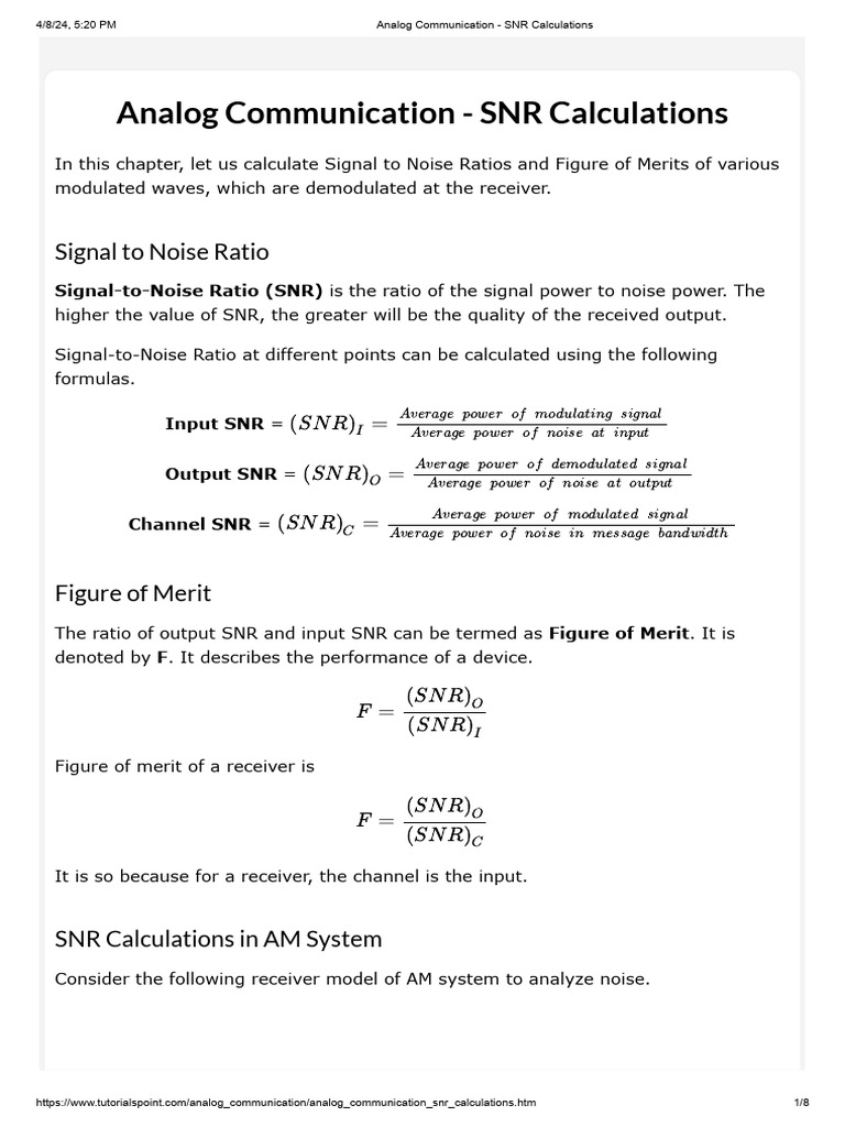 Analog Communication - SNR Calculations | PDF | Signal To Noise Ratio ...