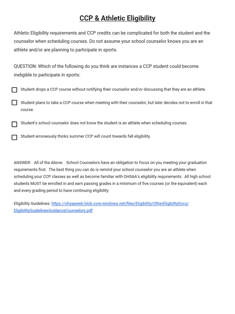 Athletic Eligibility and CCP Handout | PDF