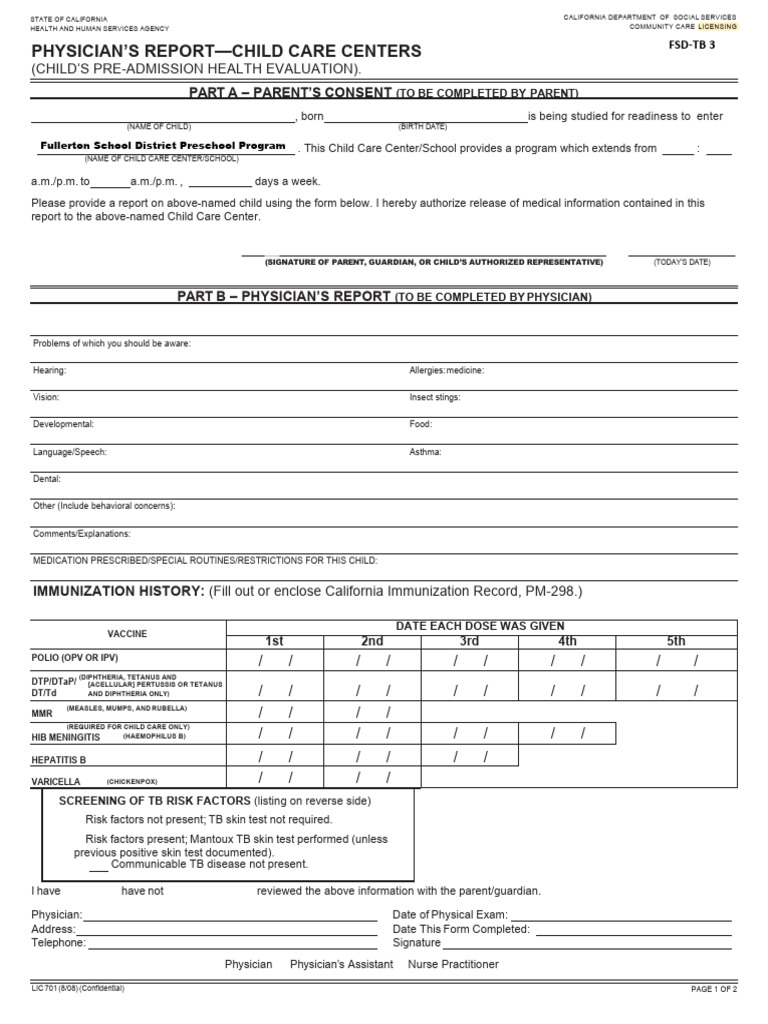 Child Care Physician's Health Report | PDF | Health Care | Health Sciences