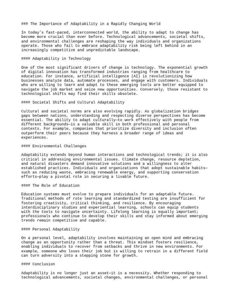 The Importance of Adaptability in A Rapidly Changing World | PDF | Innovation | Psychological ...