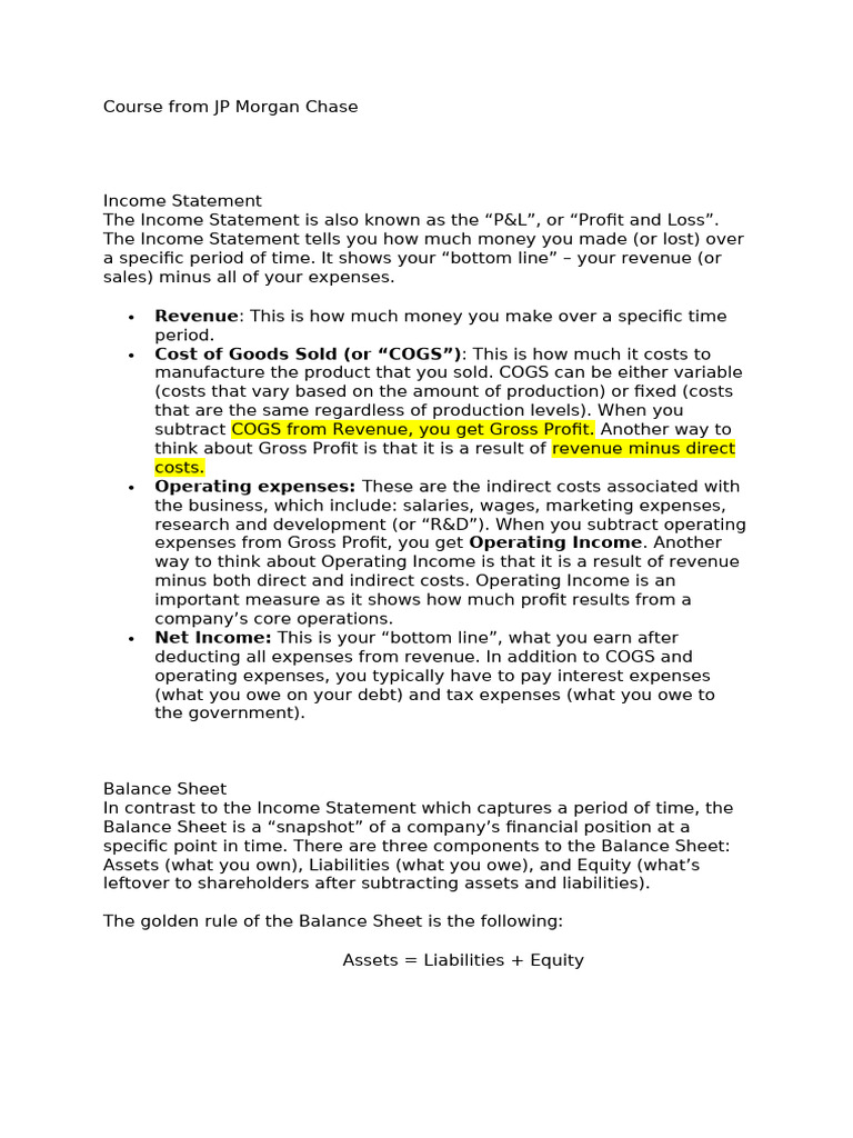 JP Morgan Financial Statements Overview | PDF | Debt | Cash Flow Statement