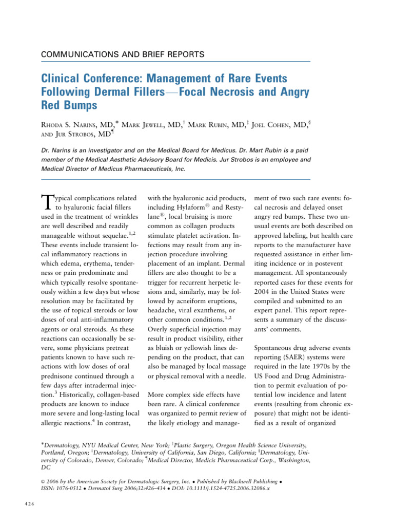 Clinical Conference- Management of Rare Events Following Dermal ...