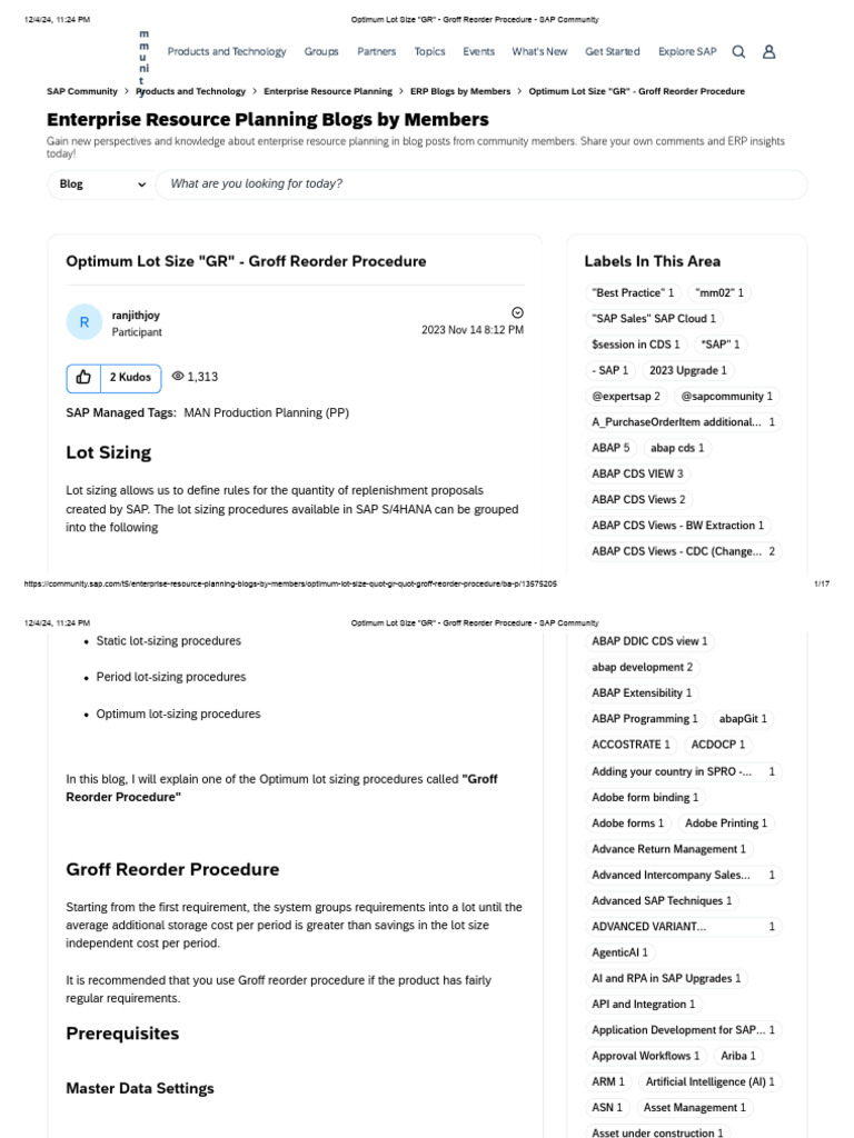 Optimum Lot Size - GR - Groff Reorder Procedure | PDF | Enterprise ...