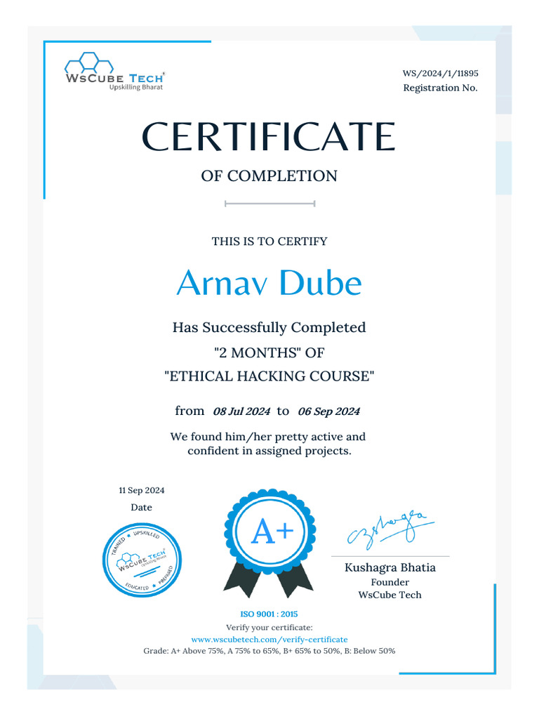 Ethical Hacking Course Certificate | PDF