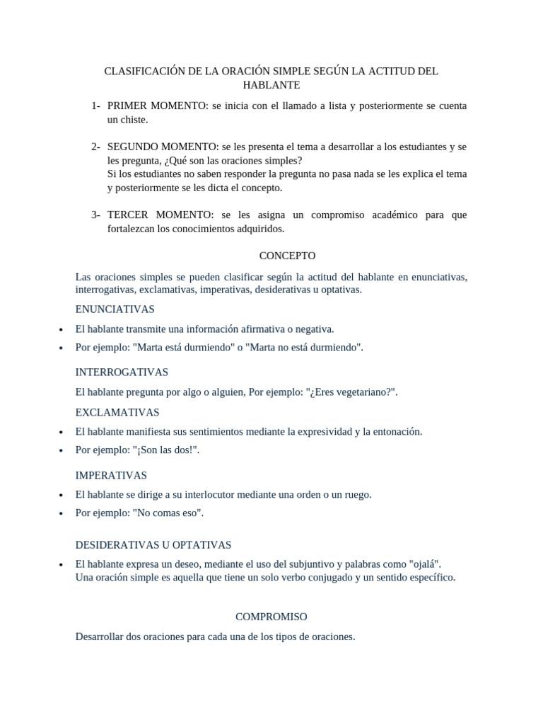 Clasificación de La Oración Simple Según La Actitud Del Hablante | PDF