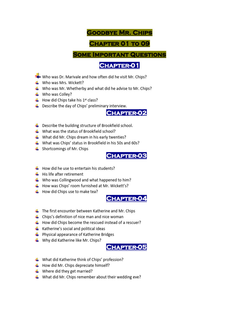 Goodbye Mr. Chips Question Bank | PDF