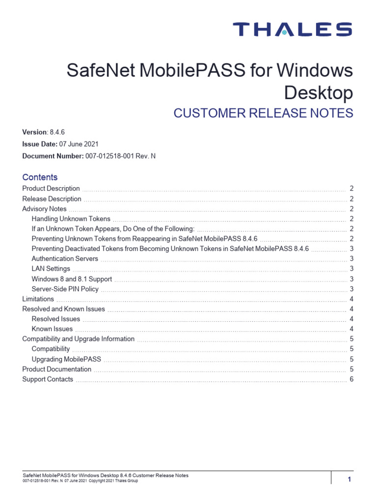 SafeNet MobilePASS 8.4.6 Release Notes | PDF | Windows Registry ...