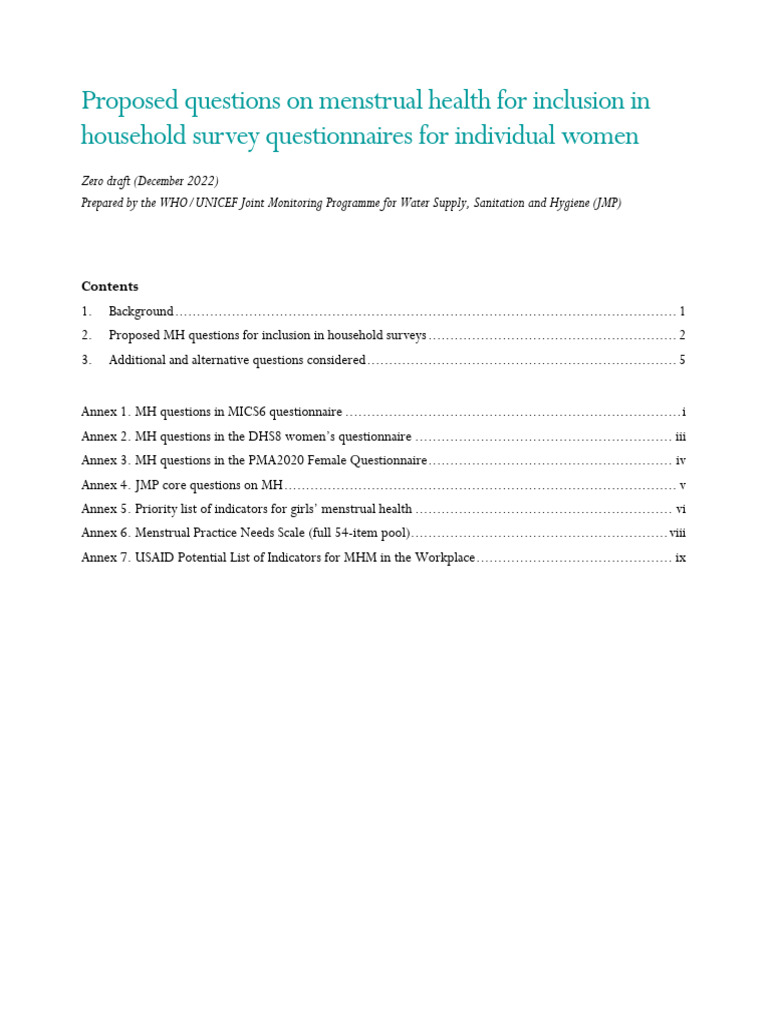Menstrual Health Survey Questions Draft | PDF | Menstruation | Sanitation