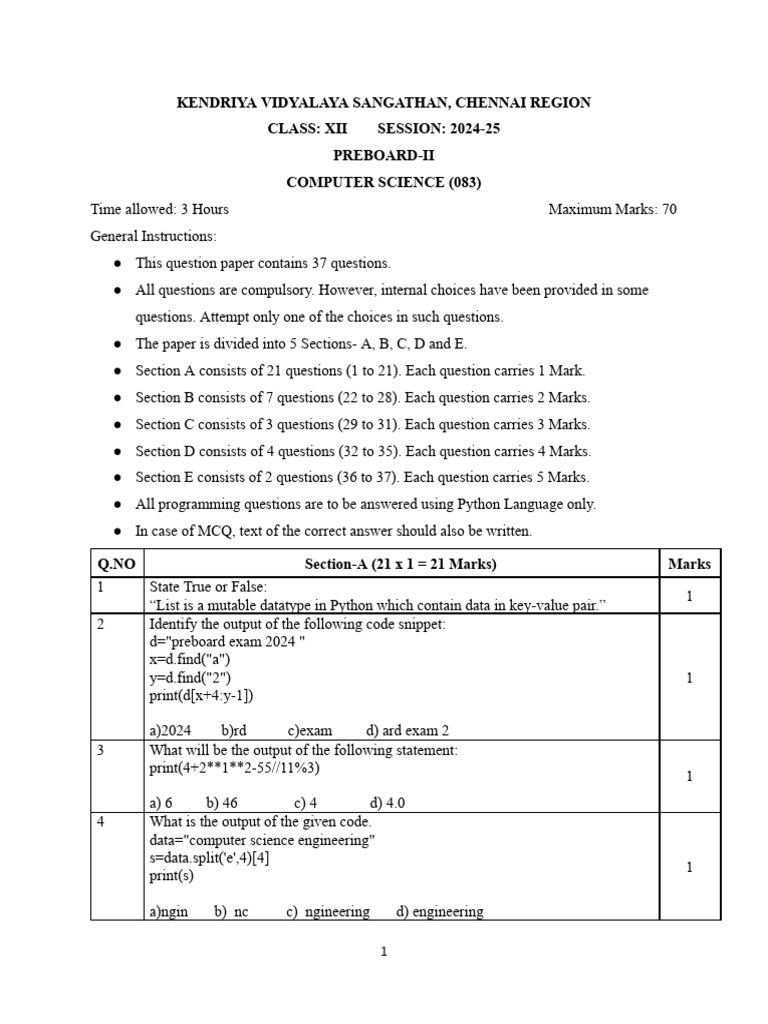 12 CS QP 08012025 | PDF | String (Computer Science) | Function (Mathematics)