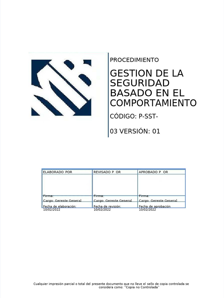 Procedimiento de Seguridad Conductual | PDF | Comportamiento ...