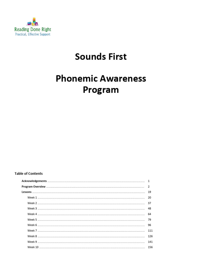 Kindergarten Phonemic Awareness Guide | PDF | Phonics | Syllable