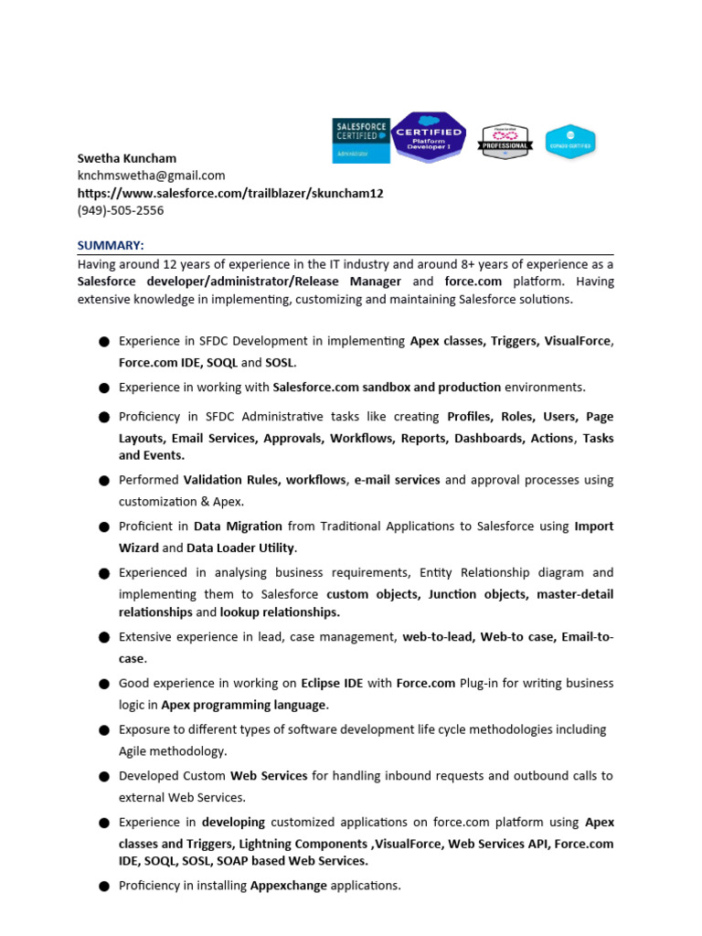 Swetha-Kuncham-Profile - New Updated -2024 (1) | PDF | Web Service | Software Development