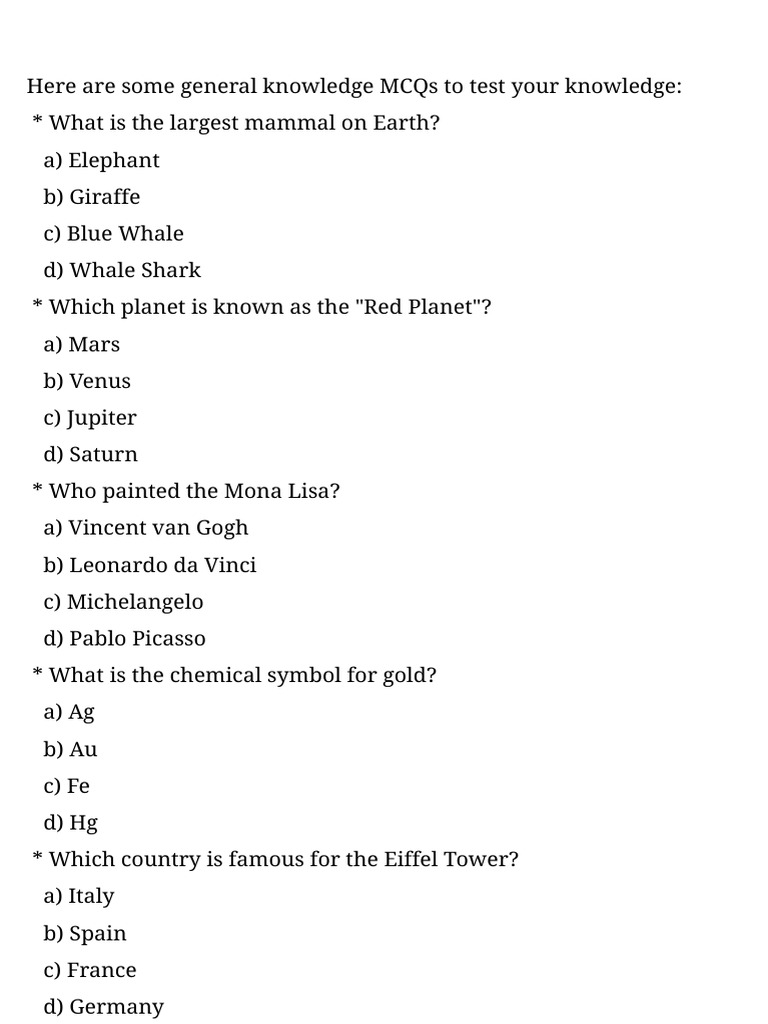 general knowledge McQs | PDF