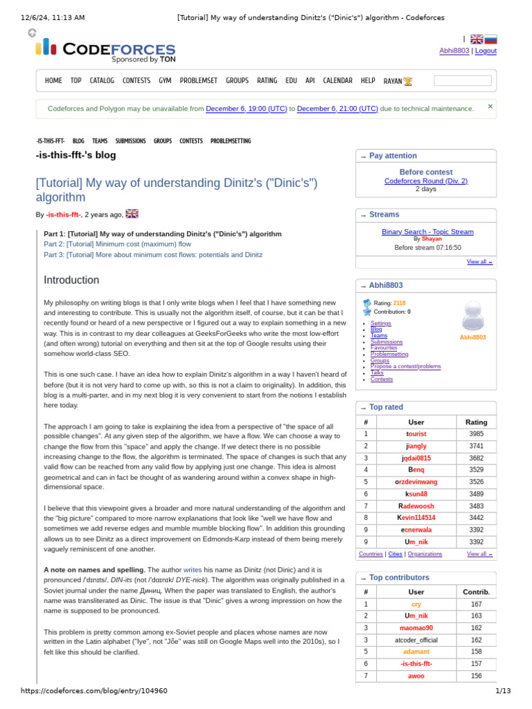 [Tutorial] My Way of Understanding Dinitz's (_Dinic'S_) Algorithm - Codeforces | PDF | Function ...