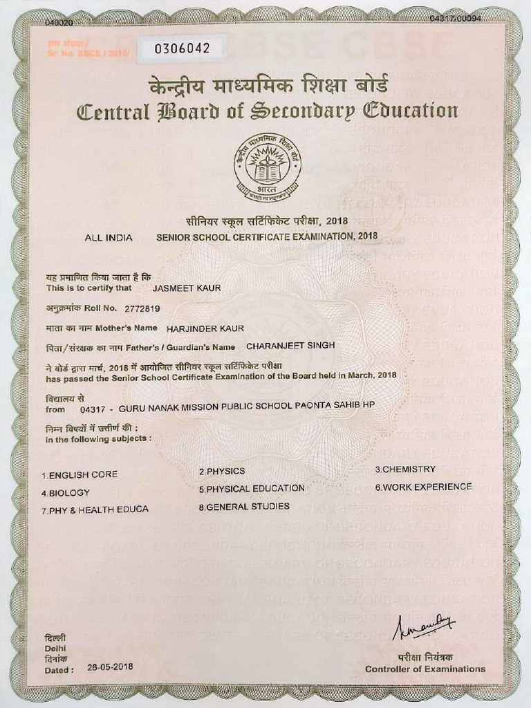 12th Certificate | PDF