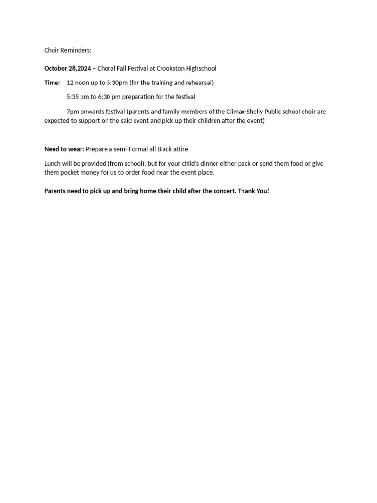 Choir Reminders | PDF