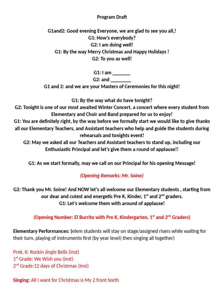 Winter Concert Program for Elementary School | PDF | Christmas