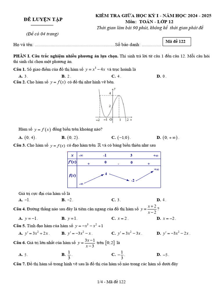 De Luyen Tap Gki Toan 12 - 1 | PDF