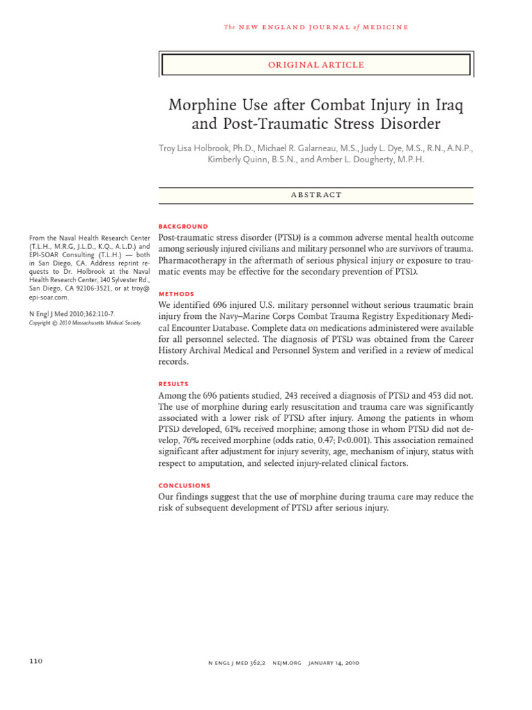 Morphine Use After Combat Injury in Iraq and Post Traumatic Stress ...