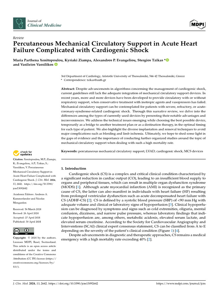 Xenitopoulou 2024 Percutaneous Mechanical Circulatory | PDF | Shock (Circulatory) | Heart Failure