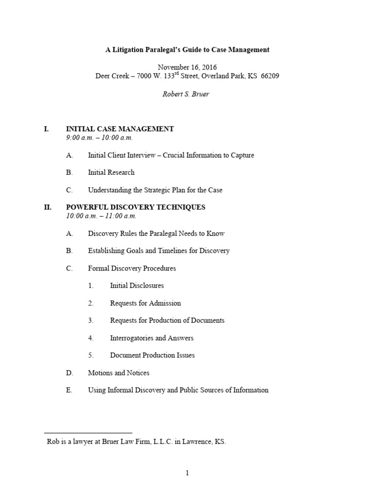 Litigation Paralegal Case Management Guide | PDF | Discovery (Law ...