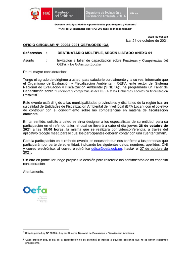 064 - Taller Competencias OEFA y EFA Local - OK | PDF | Perú | América del Sur