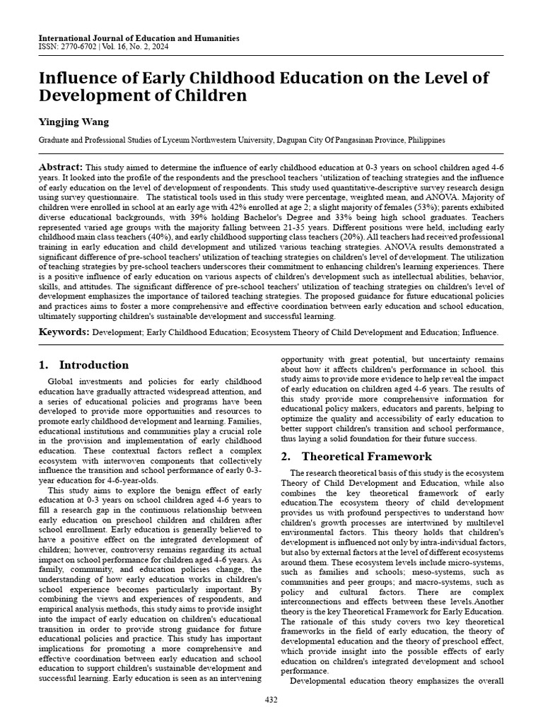 Influence of Early Childhood Education On The Leve | PDF | Learning ...