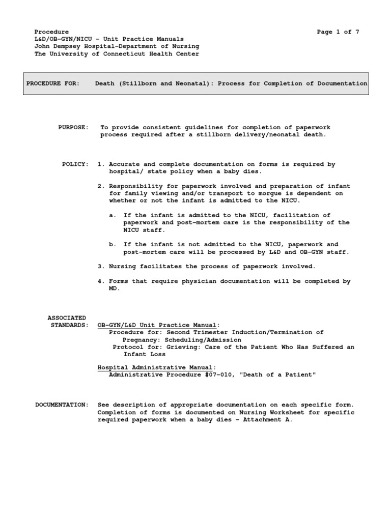 Death (Stillborn and Neonatal) - Process For Completion of ...
