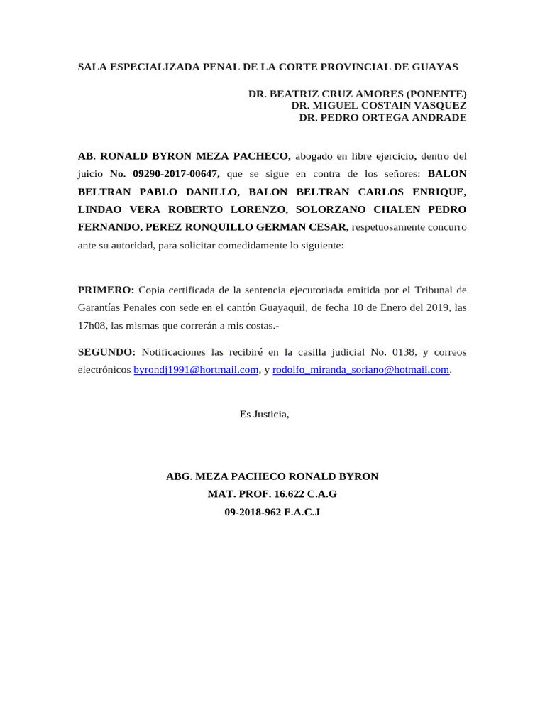 Escrito Solicitando Copias Certificadas | PDF