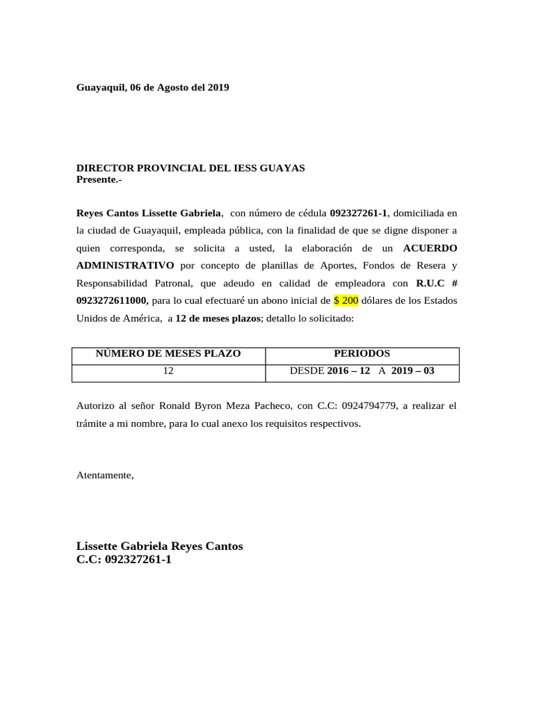 Solicitud de Convenio de Pago en El Iess | PDF