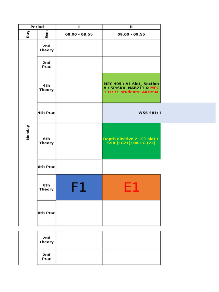 Weekly Class Schedule for MEC Courses | PDF