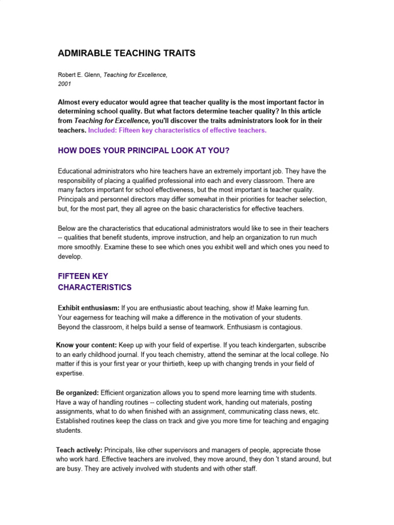 3 - Admirable Teaching Traits | PDF | Teachers | Classroom Management