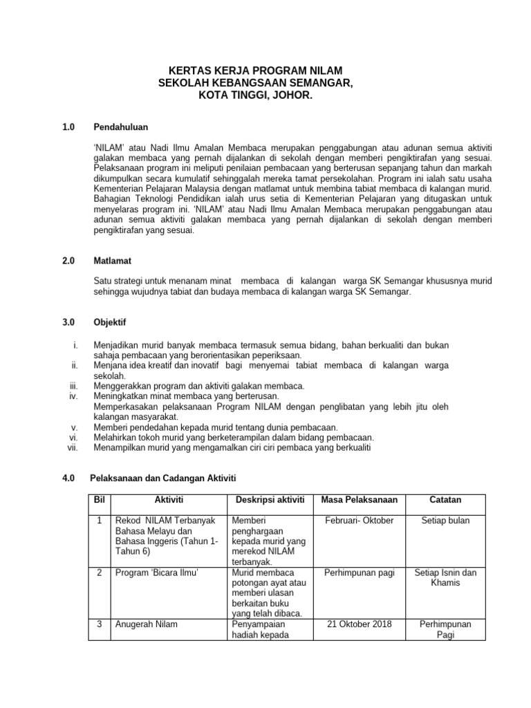 Program NILAM SK Semangar 2023 | PDF