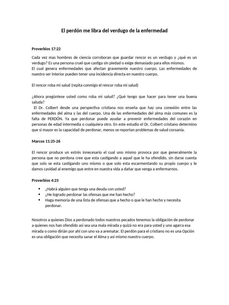 El Perdón Me Libra Del Verdugo de La Enfermedad (Cápsula) | PDF