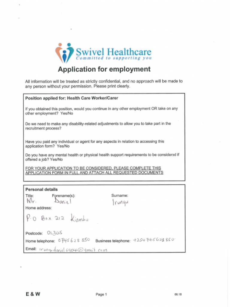 Application Form Swivel | PDF