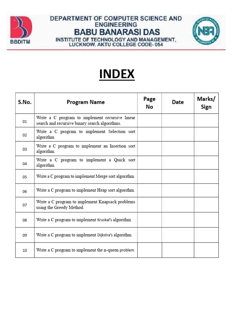 DAA Lab Front Page | PDF