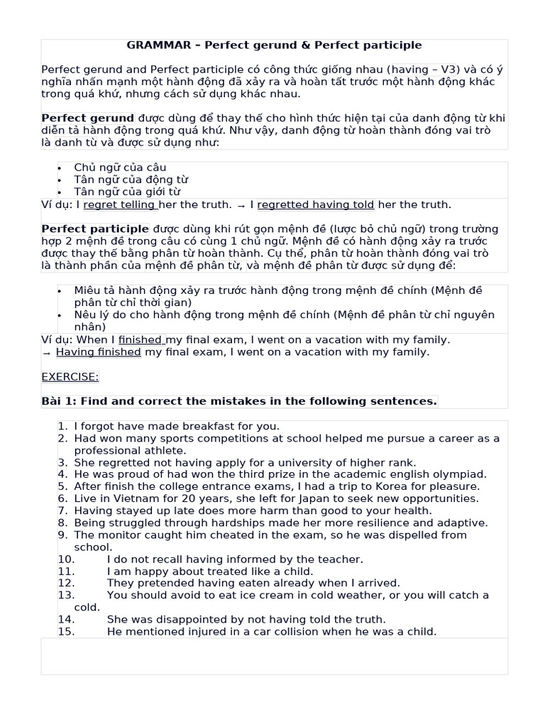 Perfect Gerund vs. Perfect Participle | PDF | Vocational Education