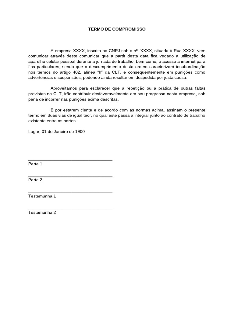 Termo de Compromisso de Trabalho | PDF