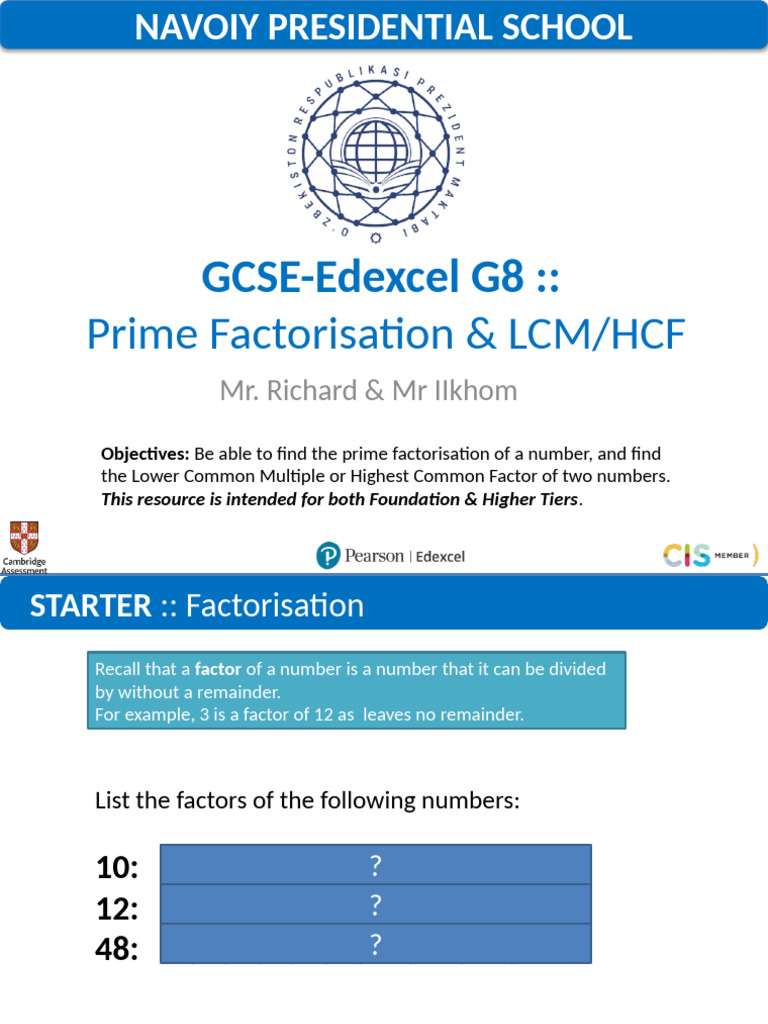Prime Factorisation, LCM & HCF Guide | PDF | Factorization | Mathematics