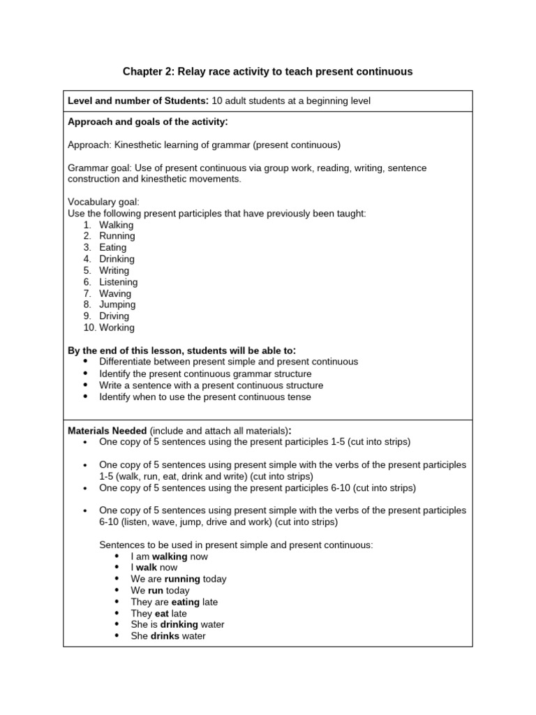 Chapter 2 - Relay Race Activity To Teach Present Continuous | PDF ...