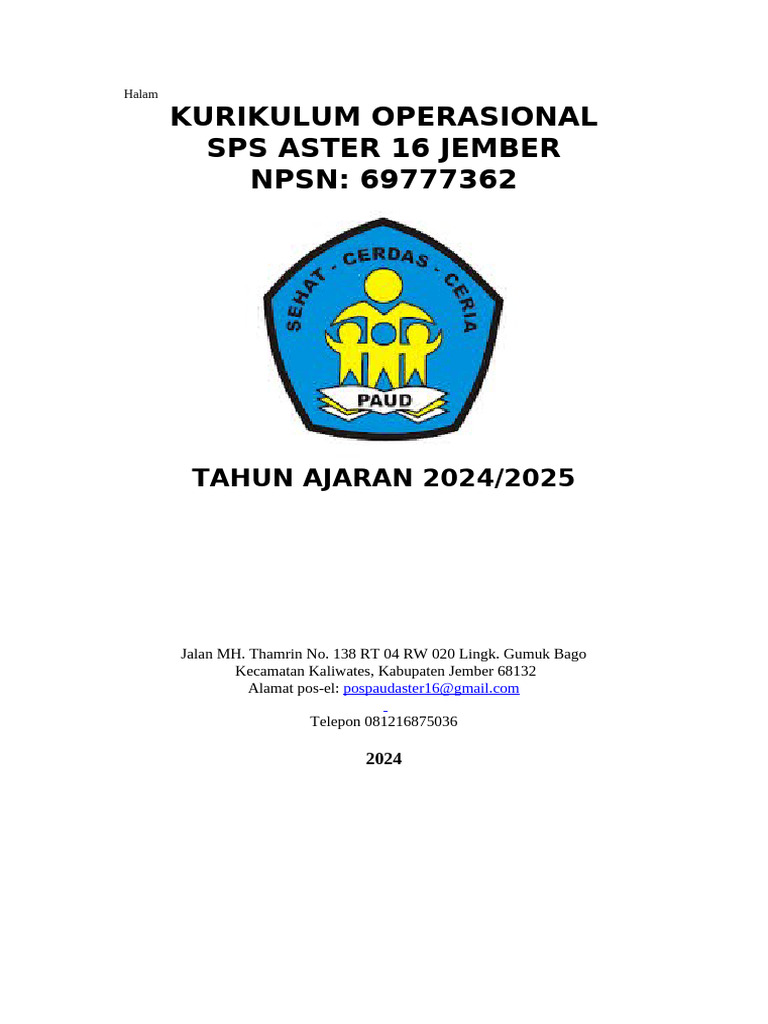 Kosp Pos Paud Aster 16 Fix | PDF