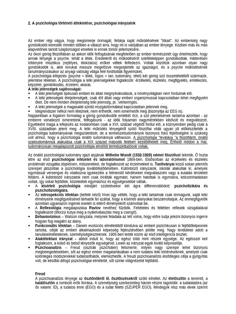 02 A Pszichológia Történeti Áttekintése Irányzatok | PDF