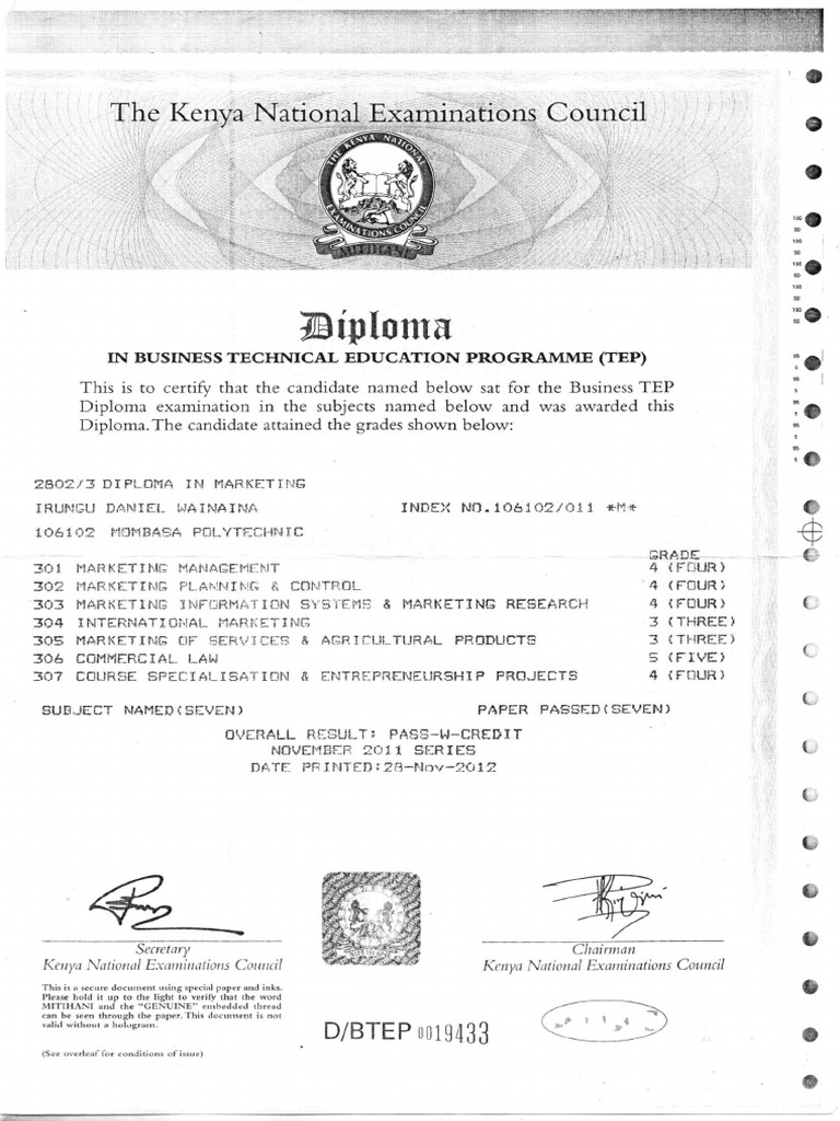 Daniel Irungu DIPLOMA | PDF