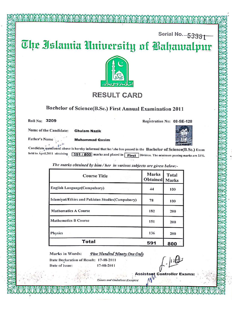 BSC Result Card | PDF