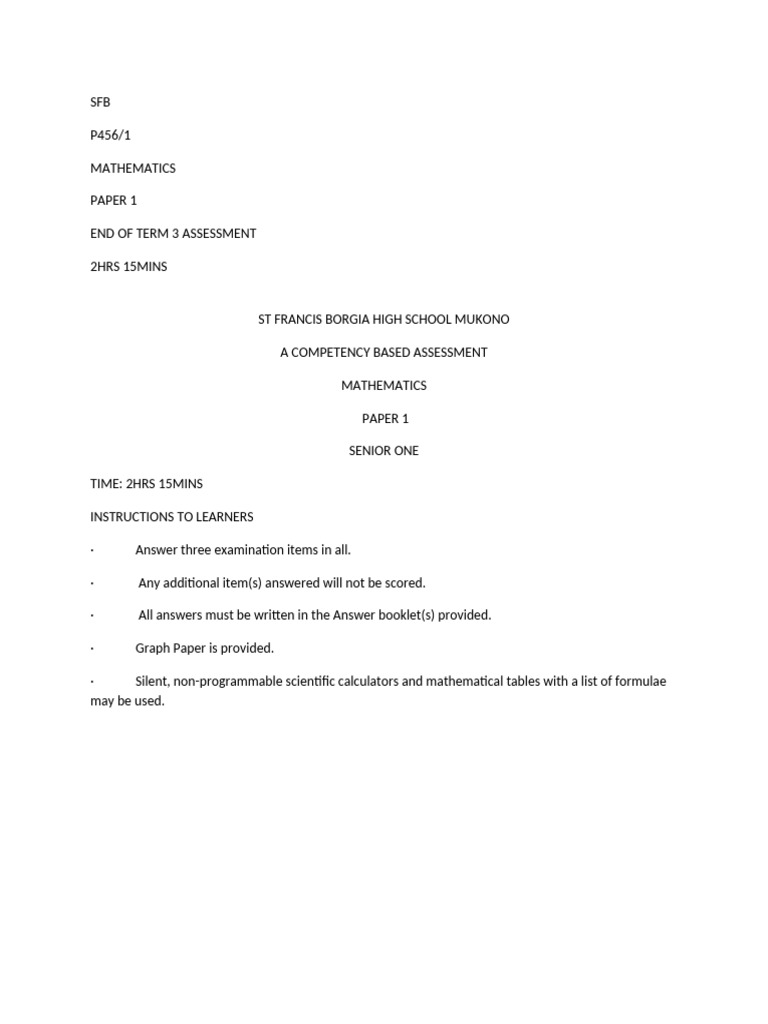 JK Mathematics S1 End of Term3 | PDF | Triangle | Mathematics